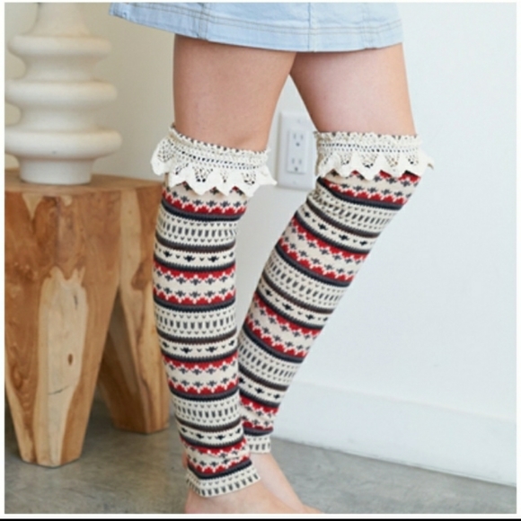 A'Reve | Accessories | Ryu Areve Vintage Print Crochet Lace Leg Warmer ...